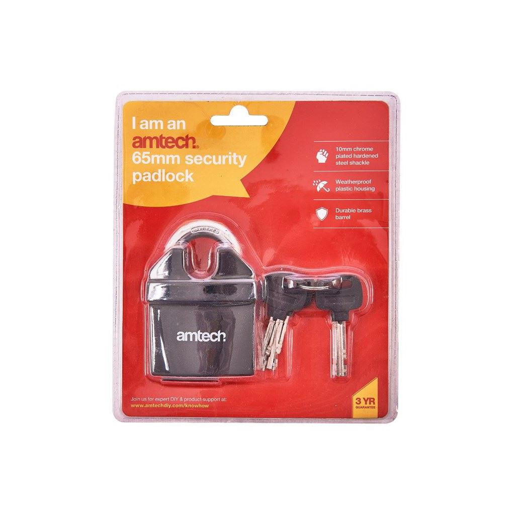 Amtech 65mm Security Padlock+Protected Shackle & Weather Resistant Coa ...