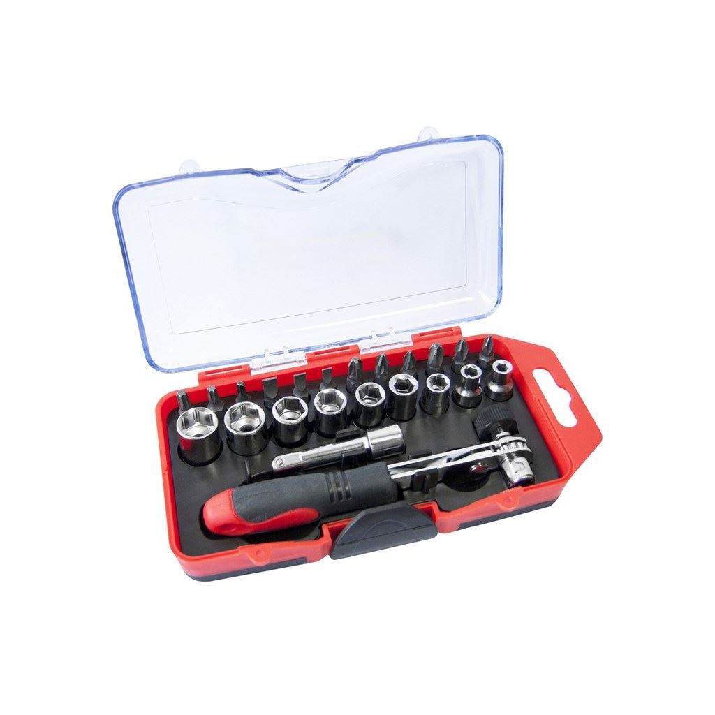Amtech 23 Piece 1/4" Drive Offset Ratchet Handle Socket & Bit Set Metr ...
