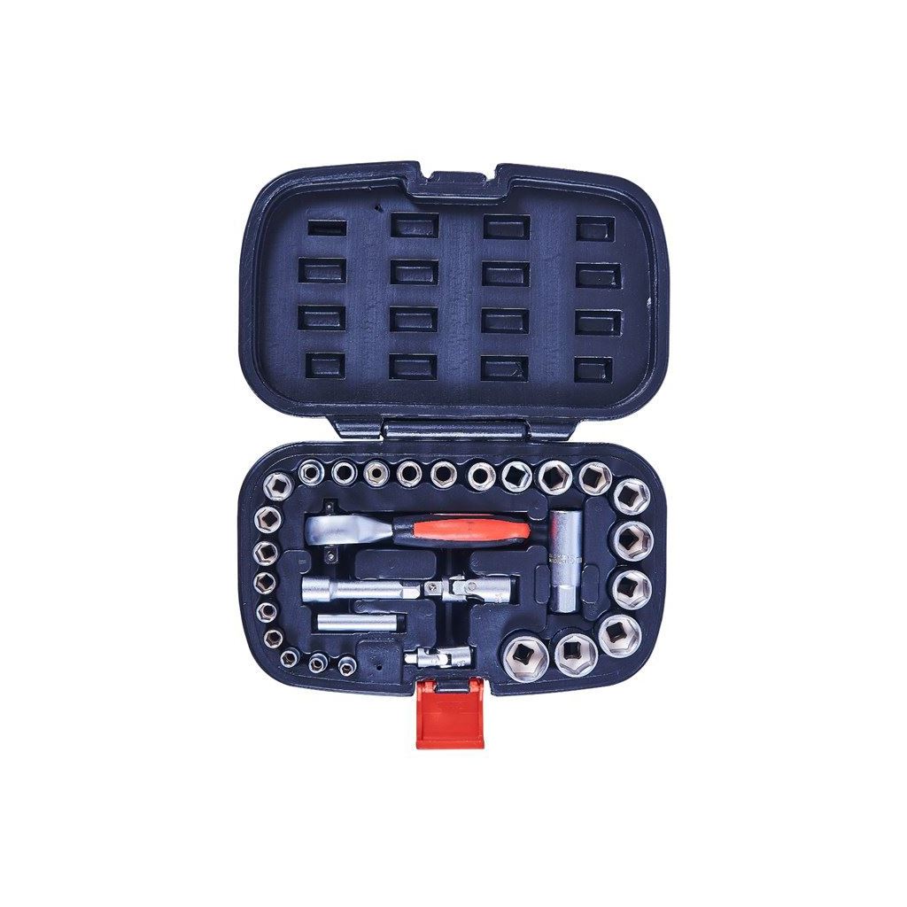Amtech 30 Piece 1/4" & 3/8" Socket Set Crv Mechanic Garage Ratchet Cas ...