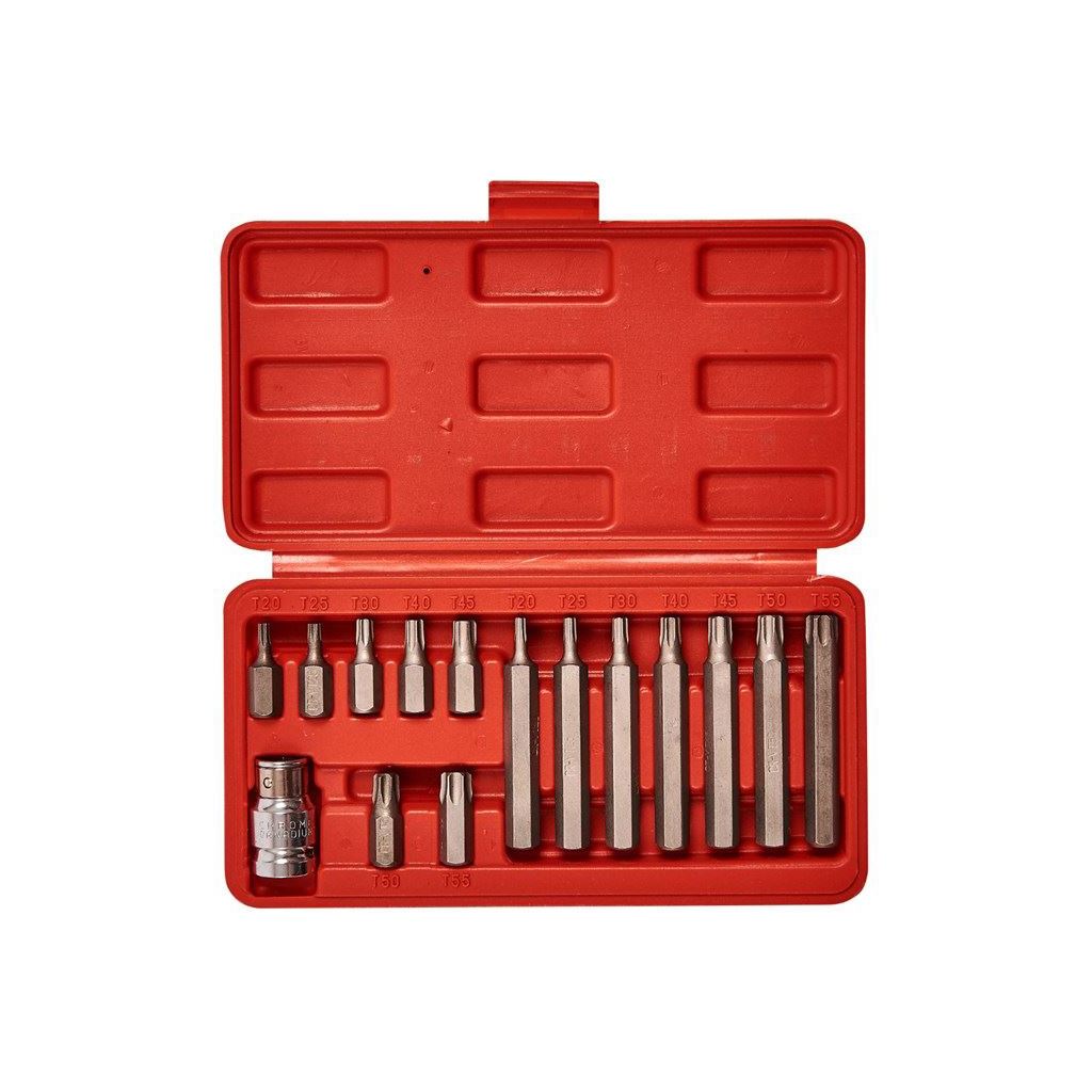 Amtech 15 Piece Torque Bit/Socket Set (Torx/Star/1/2" Drive Adaptor/30 ...
